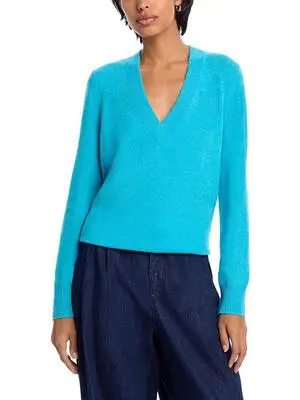 Aqua 100% Cashmere V-neck Sweater - Heather Turquoise