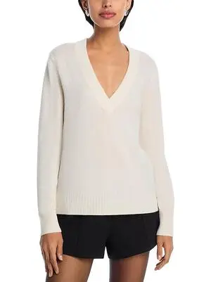 Aqua 100% Cashmere V-neck Sweater - Ivory