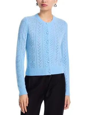 Aqua Cashmere Crewneck Cardigan Sweater - Bright Sky