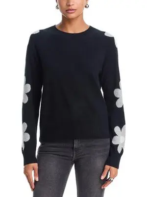 Aqua Floral Sleeve Cashmere Sweater - Black Multi