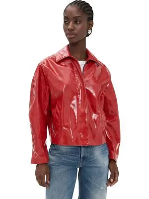 MSGM Cropped Faux Leather Jacket - Scarlet