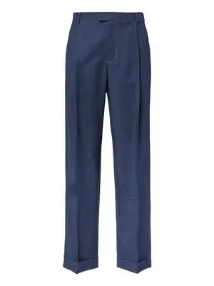 Bottega Veneta Mélange Wool Drill Wide Leg Trousers - Indigo