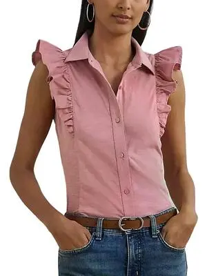 Ralph Lauren Ruffle-trimmed Sleeveless Shirt - Pink