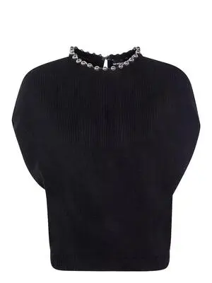 Emporio Armani Beaded-neck Ribbed Sweater - Black