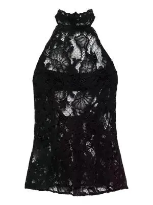MANURI Floral-lace Halterneck Top - Black