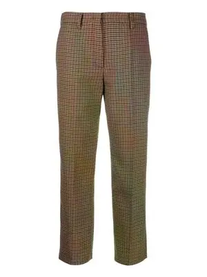 Prada Houndstooth-check Wool Trousers - Brown