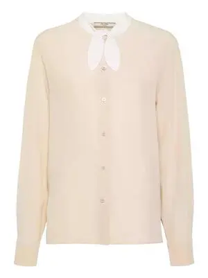 Prada Triangle-logo Crepe Shirt - Neutrals