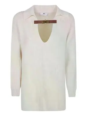 Elisabetta Franchi Collar-buckle Wool Sweater - White