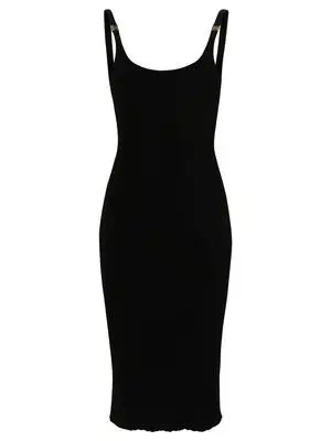 Miu Miu Logo-plaque Ribbed Midi Dress - Black