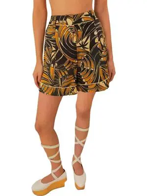 Farm Rio Printed High-waist Shorts - Black