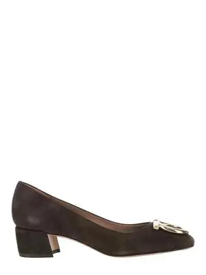 FERRAGAMO 70mm Gancini-detail Suede Heeled Pumps - Brown