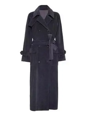 Brunello Cucinelli Corduroy Belted Trench Coat - Blue