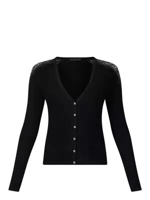 Liu Jo Lace-Trimmed Ribbed Cardigan Black