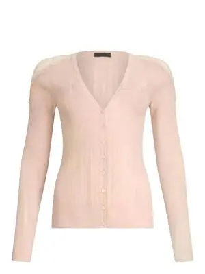 Liu Jo Lace-Trimmed Ribbed Cardigan Pink