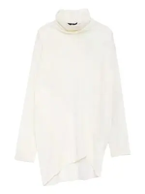 High Neck Asymmetric-hem Top - White