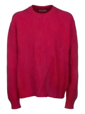 LANEUS Ribbed Crew-neck Sweater - Red