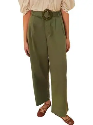 Farm Rio Twill Pleated Trousers - Green