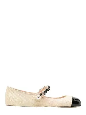 Miu Miu Square-toe Raffia Ballerinas - Neutrals