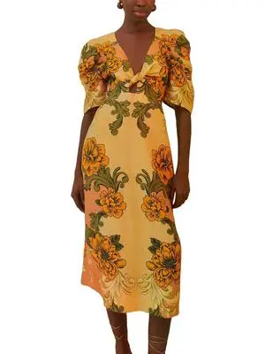 Farm Rio Floral-print Midi Dress - Orange