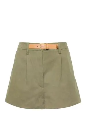 Prada Belted Cotton-linen Blend Shorts - Green