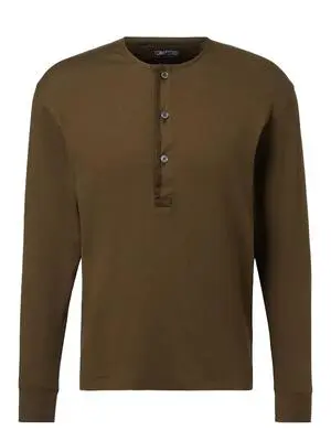TOM FORD Ribbed-knit Cotton-blend Henley Shirt - Green
