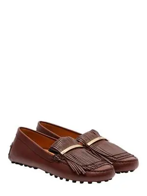 TOD'S Gommino Fringed Leather Driving Shoes Brown