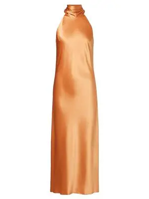 Galvan Sienna Halterneck Satin Midi Dress - Orange