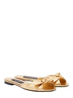 Dolce & Gabbana Metallic Leather Slides - Gold