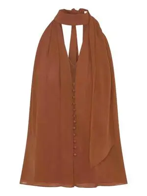 NICHOLAS Sumira Neck-tie Buttoned Top - Brown