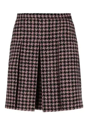 Gucci Houndstooth Tweed Wool Blend Skirt - Black Pink