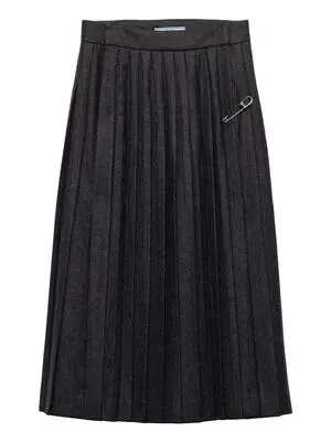 Prada Pleated Wool Flannel Skirt - Grey