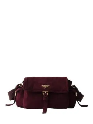 Prada Explore Medium Suede Shoulder Bag With Flap Red