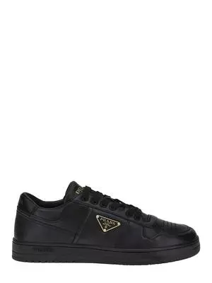 Prada Leather Logo-plaque Sneakers - Black