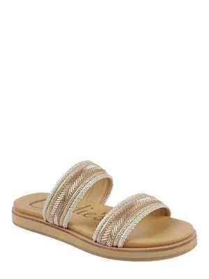 CANDIE'S Embellished Two Strap Sandals - Light Brown Fabric
