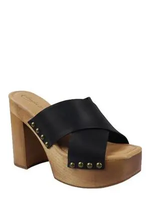 CANDIE'S Maggy Platform Slide Sandal - Black Leather