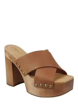 CANDIE'S Maggy Platform Slide Sandal - Tan Leather