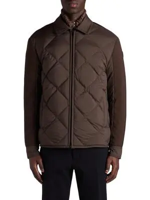 Moncler Aiguille Mixed Media Down Shirt Jacket - Brown