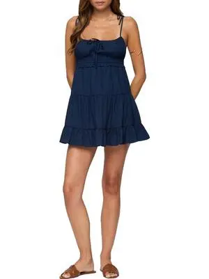 EDIKTED Tiered Tie-strap Mini Dress - Navy