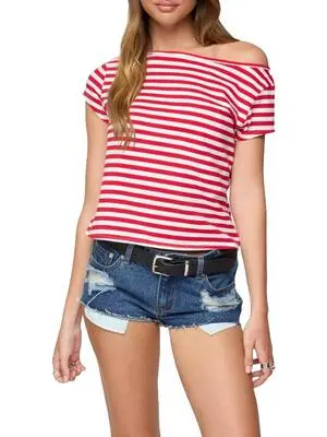 EDIKTED Aretha Stripe Off-the-shoulder Top - Red