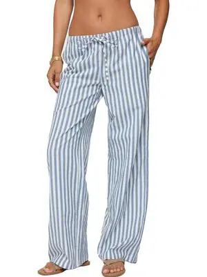 EDIKTED Striped Wide Leg Pants - Blue-and-white