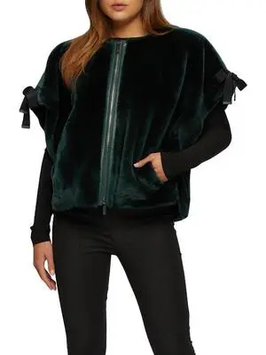Gorski Genuine Shearling Short Sleeve Jacket - Emerald