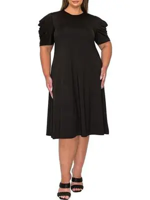 L I V D Aleyna Puff Sleeve A-line Dress - Black