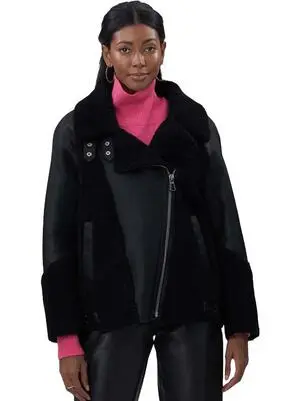 Gorski Genuine Shearling Zip Moto Jacket - Black/black