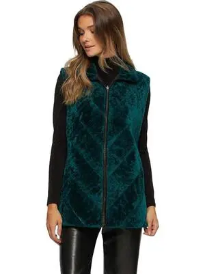 Gorski Reversible Chevron Genuine Shearling Vest - Emerald/black