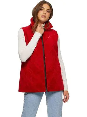Gorski Reversible Chevron Genuine Shearling Vest - Red/black