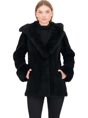 Gorski Sheared Genuine Shearling Hooded Parka - Black