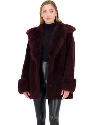 Gorski Sheared Genuine Shearling Hooded Parka - Dark Burgundy