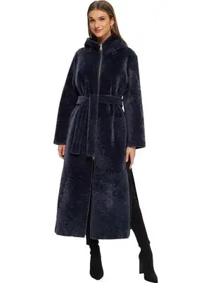 Gorski Reversible Genuine Shearling Parka - Dark Blue/dark Blue