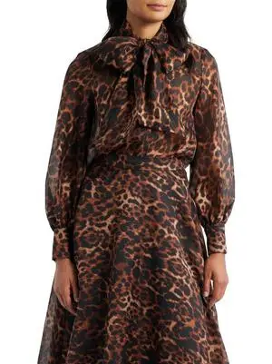 ANNE KLEIN Tie-Neck Leopard Print Top