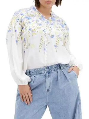 City Chic Lilliana Satin Shirt - Meadow Ivory